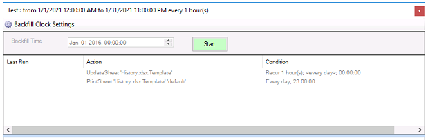 How can I execute a report for a past time period to backfill missing data?